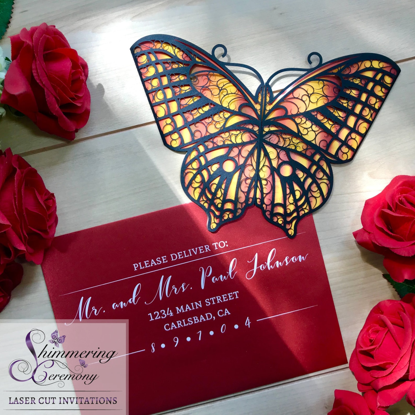 Butterfly Invitation Laser Cut Shaped Monarch Wedding Invite Detailed ...