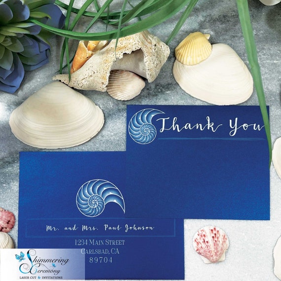 Beach Thank You Cards Printed Shell Wedding Party Gratitude - Etsy