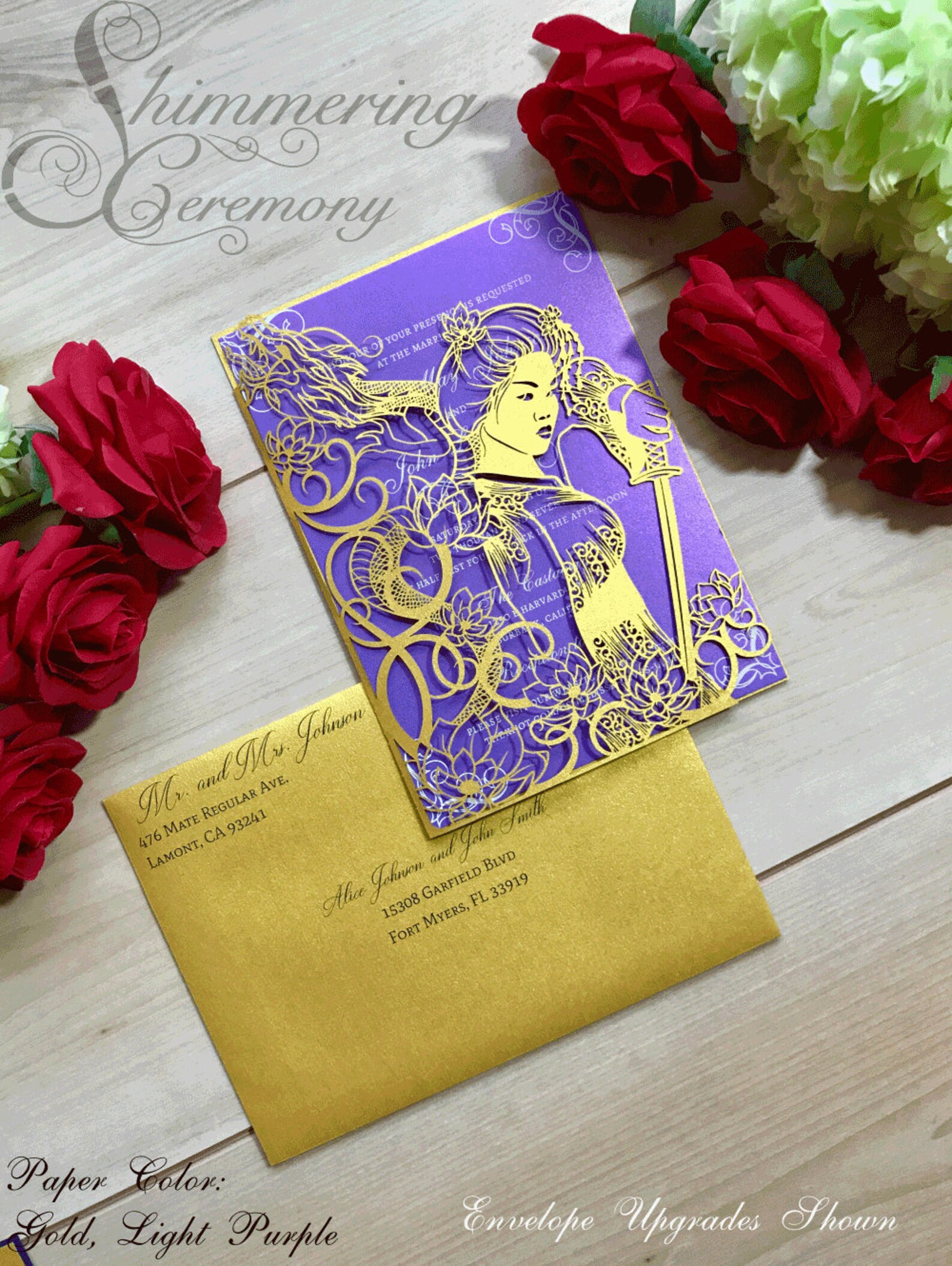 Mulan Geisha Laser Cut Wedding Invitation, Dragon Sword Design - Etsy