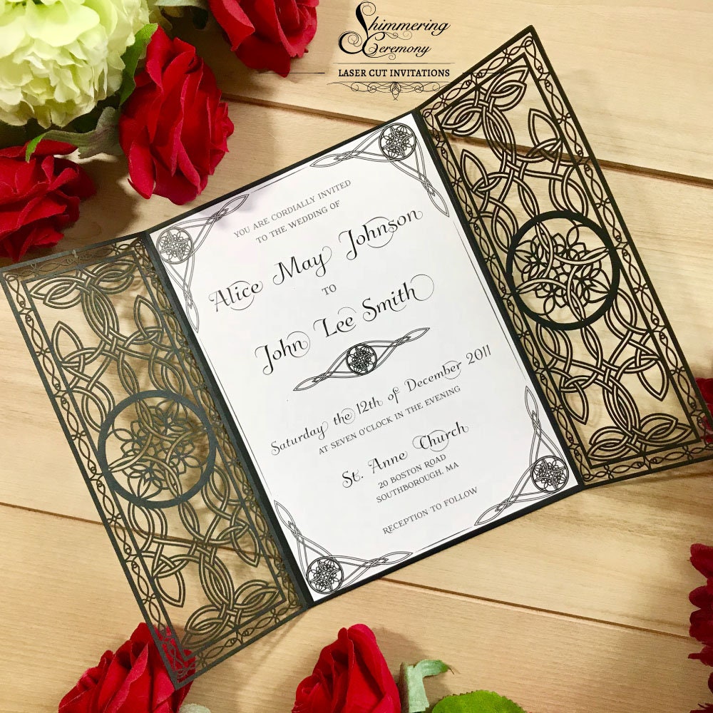 Celtic Knot Laser Cut Irish Wedding Invitation Woven Cross | Etsy