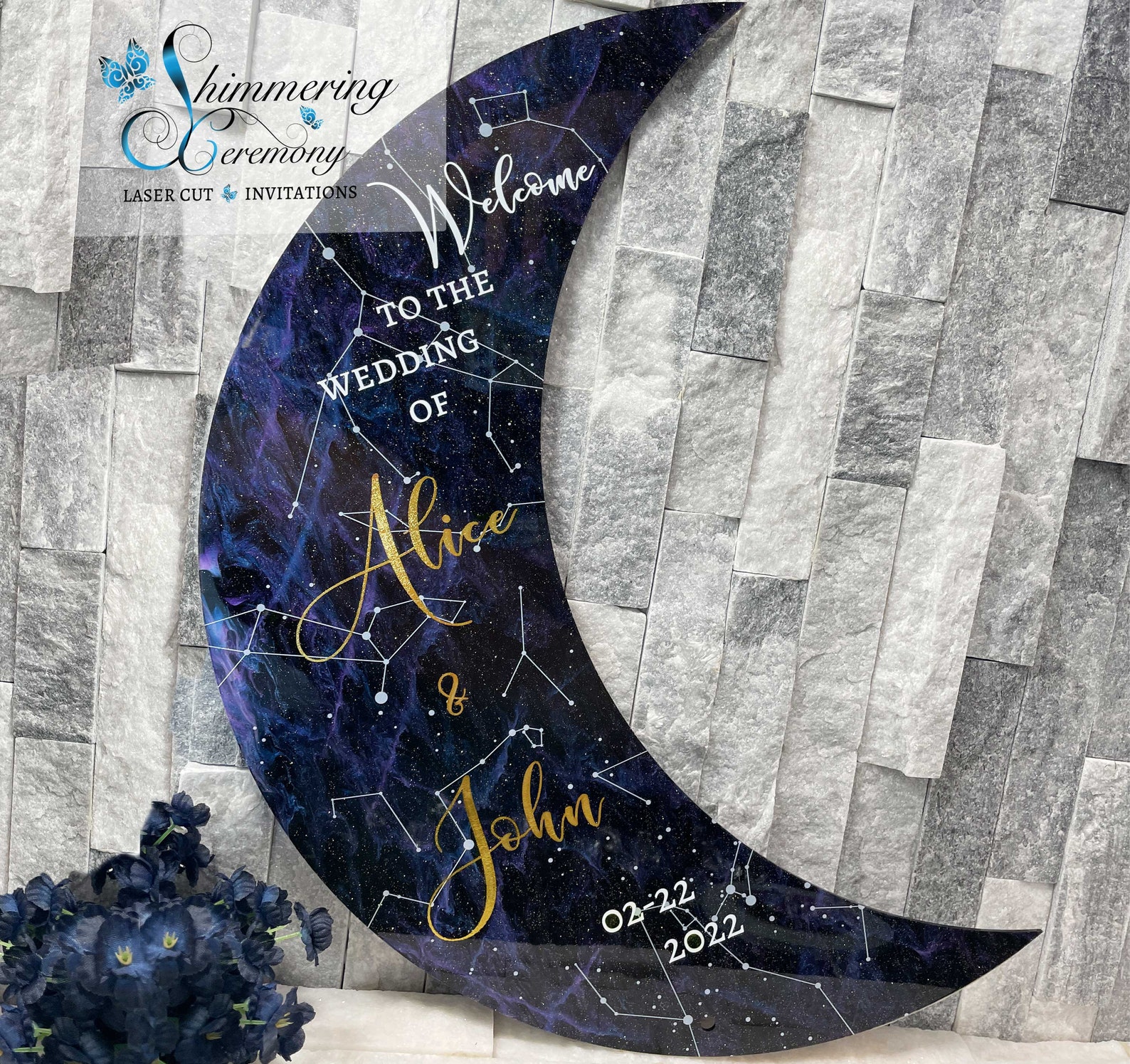 Moon and Stars Shaped Acrylic Welcome Wedding Sign Celestial - Etsy