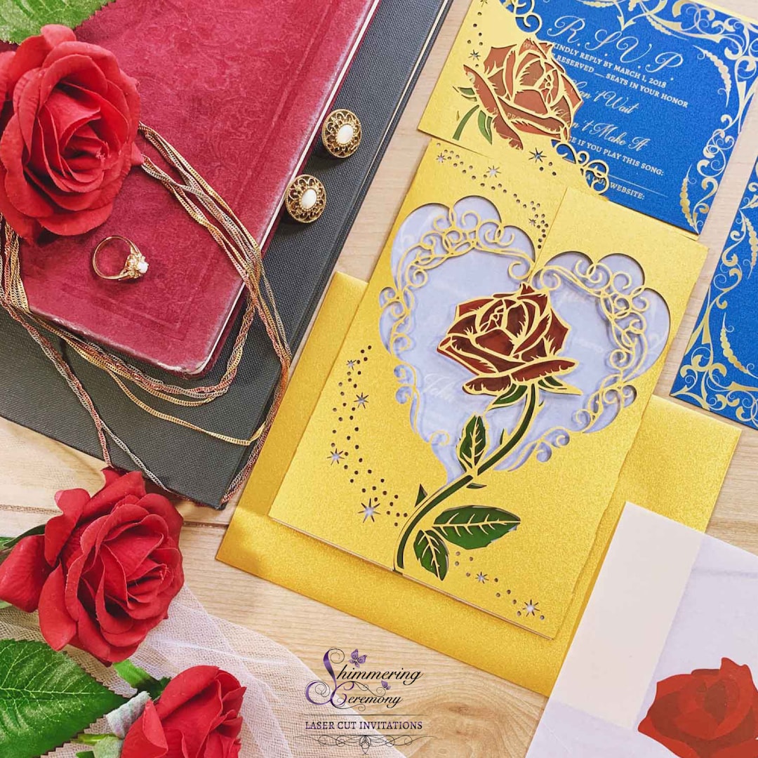 Beauty and the Beast Inspired Wedding Invitation Laser Rose and Magic ...