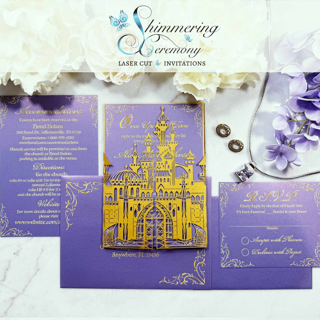 Fairytale Castle Folder Pocket Invitation Set With Pockets Laser Cut ...