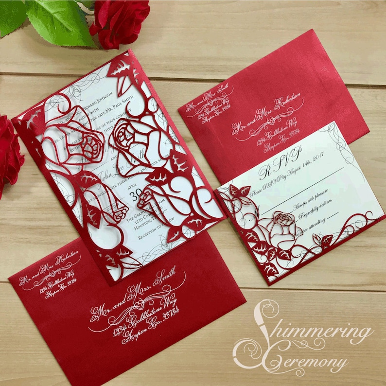 Roses Laser Cut Gatefold Wedding Invitation With RSVP - Etsy