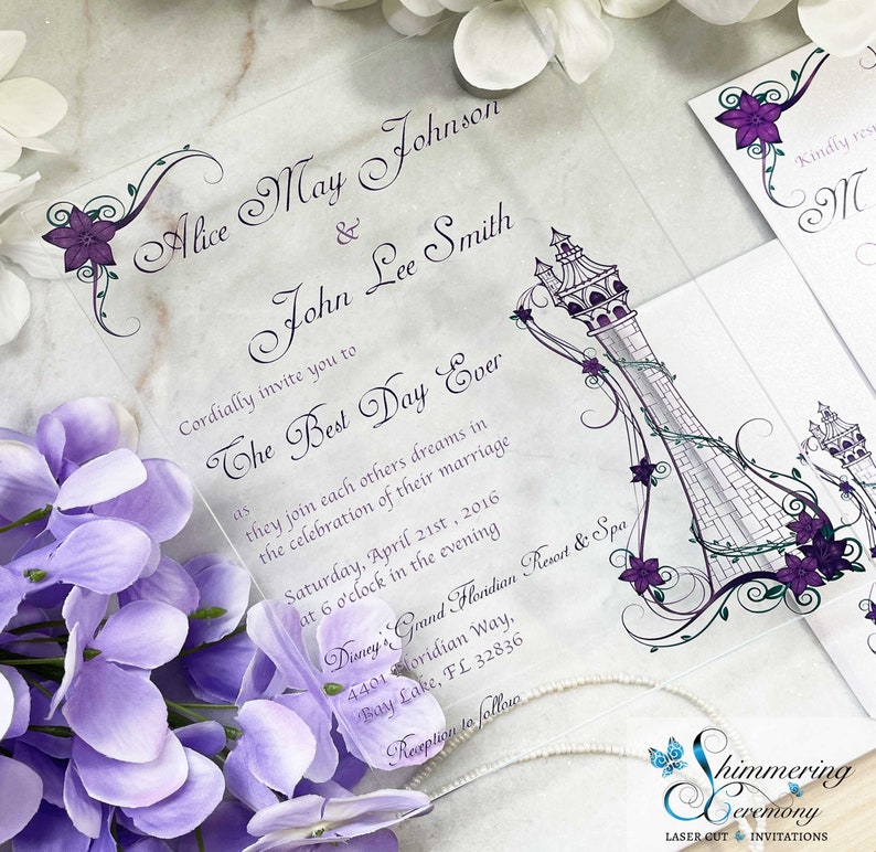 Rapunzel Inspired Tangled Tower Acrylic Wedding Invitation Fairytale ...
