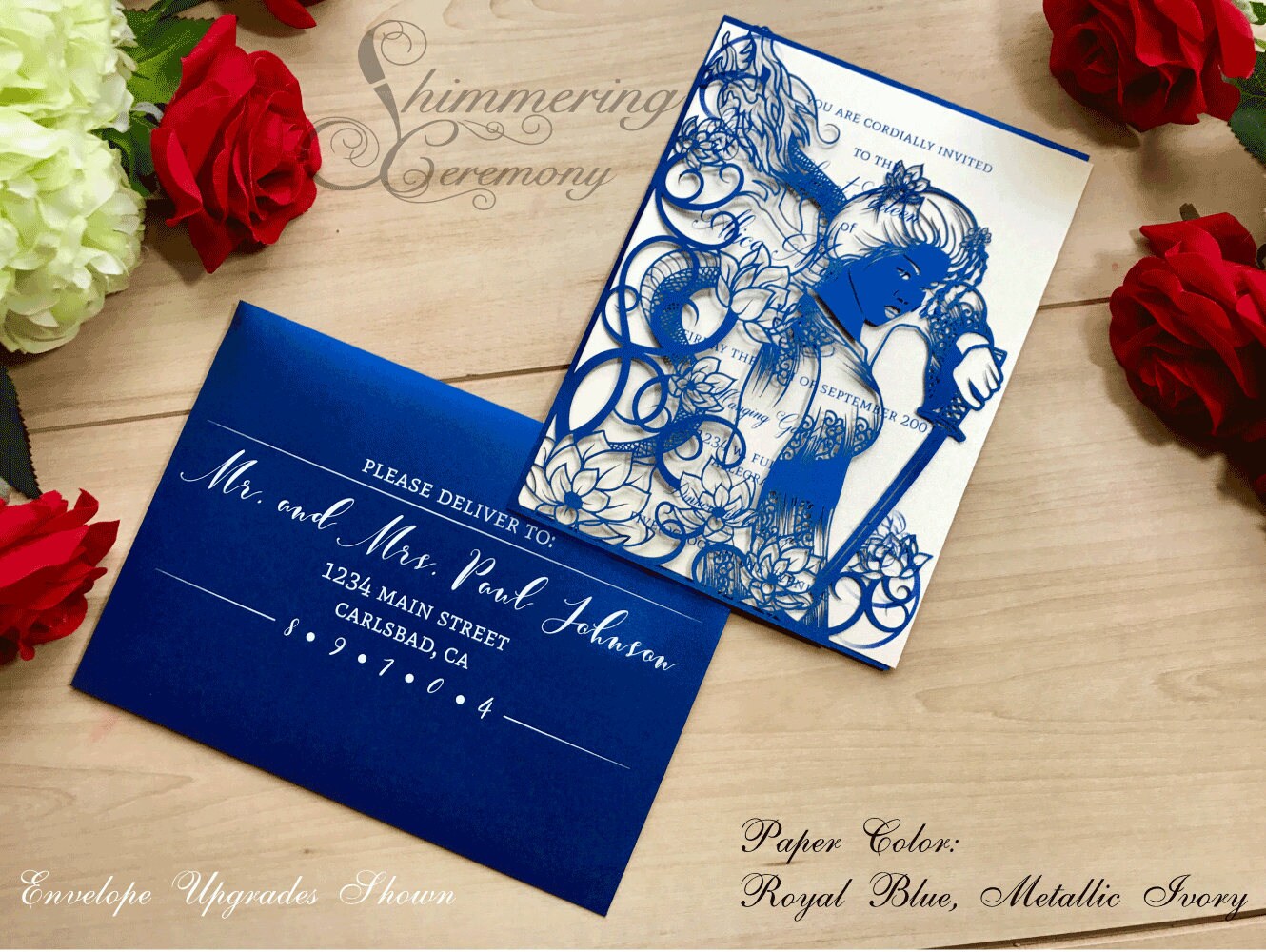 Mulan Geisha Laser Cut Wedding Invitation, Dragon Sword Design - Etsy
