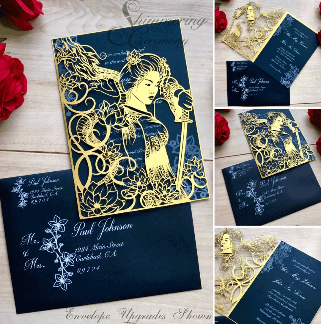 Mulan Geisha Laser Cut Wedding Invitation, Dragon Sword Design - Etsy