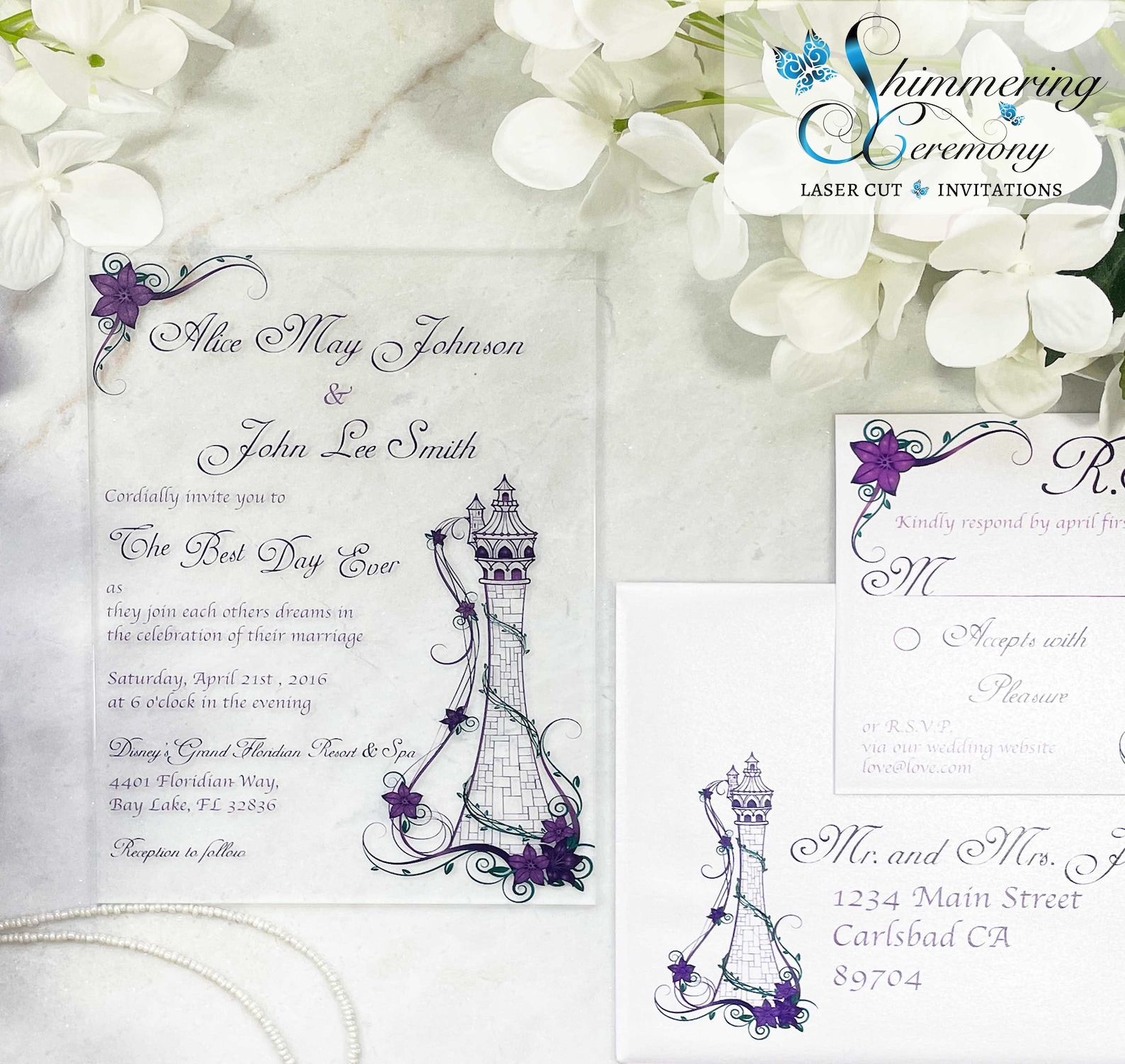 Rapunzel Inspired Tangled Tower Acrylic Wedding Invitation Fairytale ...