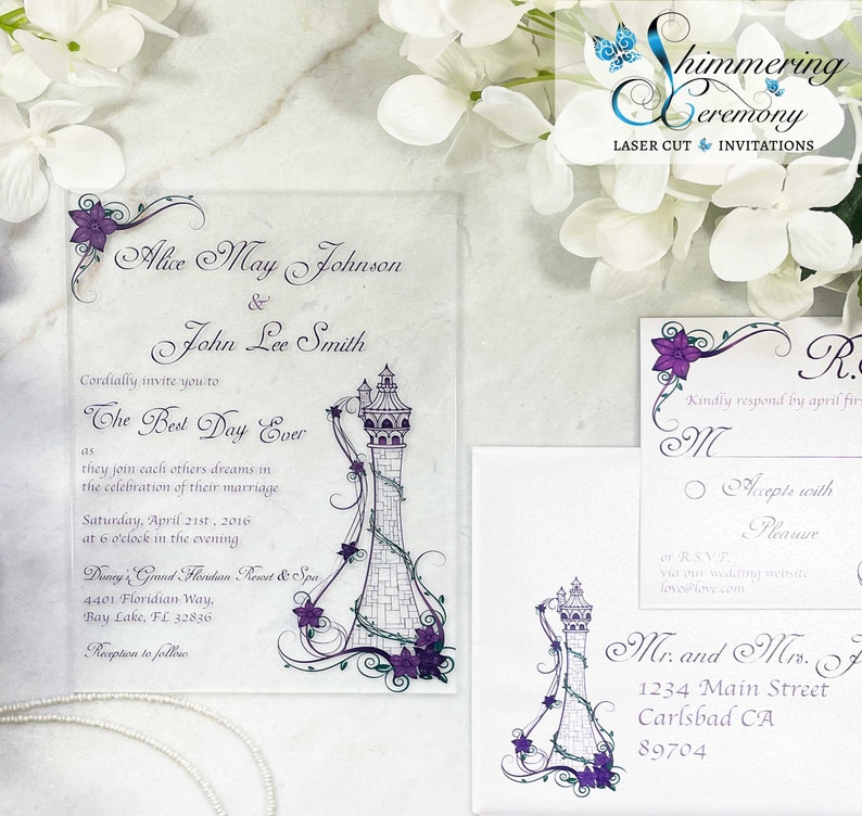 Rapunzel Inspired Tangled Tower Acrylic Wedding Invitation Fairytale ...