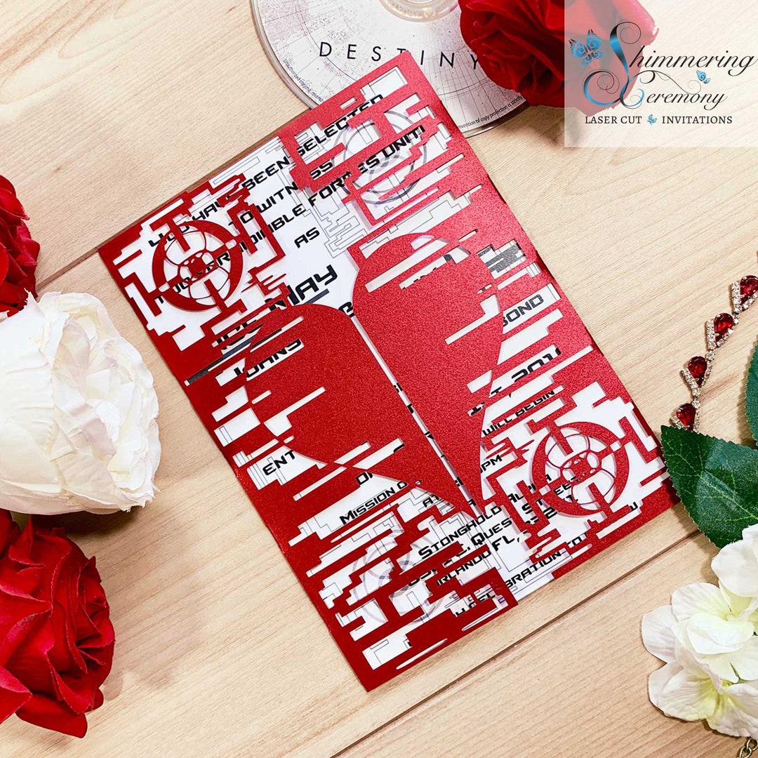 Video Game Wedding Invitation Laser Cut Techie Heart and Sci Fi Halo ...