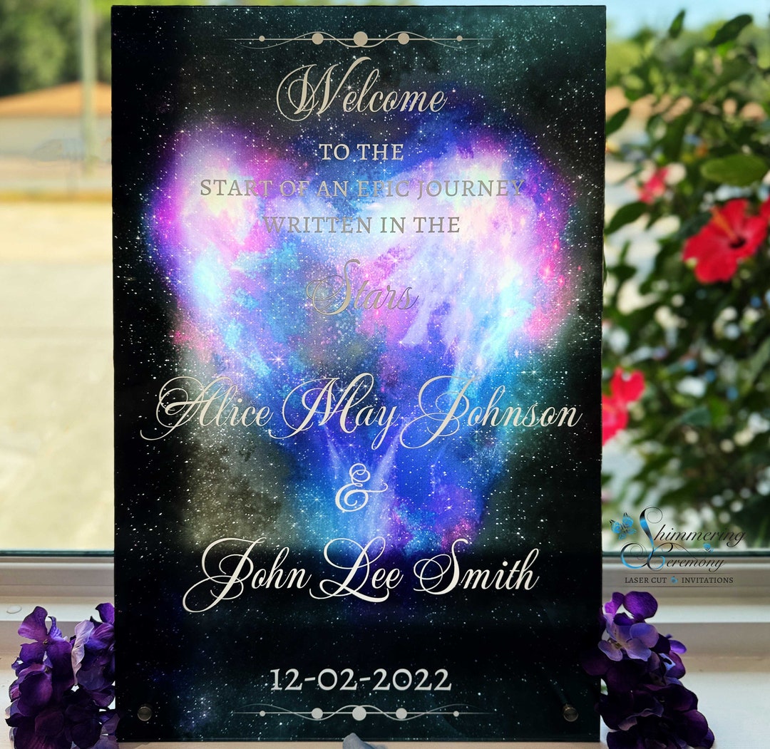 Galaxy Heart Acrylic Wedding Welcome Sign Personalized UV Printed - Etsy
