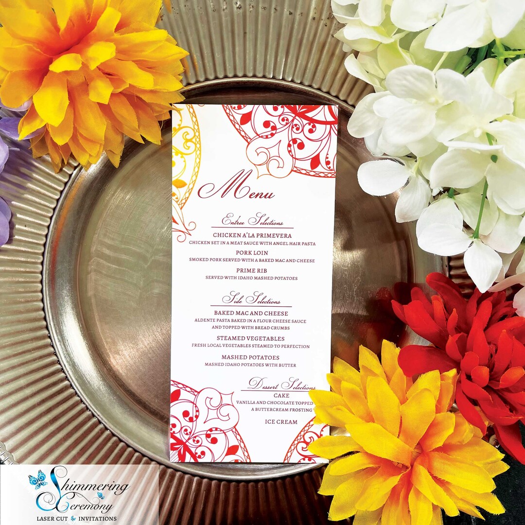 Mandala Menu Card Printed Boho Henna Design Customized Indian Wedding ...