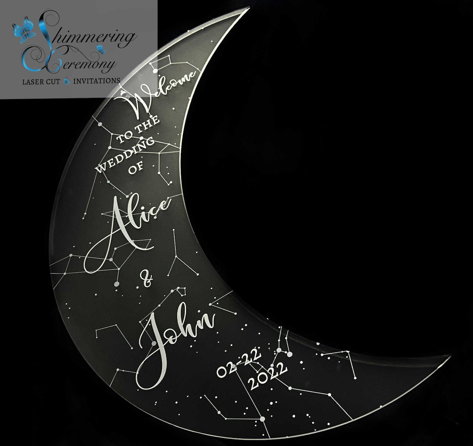 Moon and Stars Shaped Acrylic Welcome Wedding Sign Celestial Starry ...