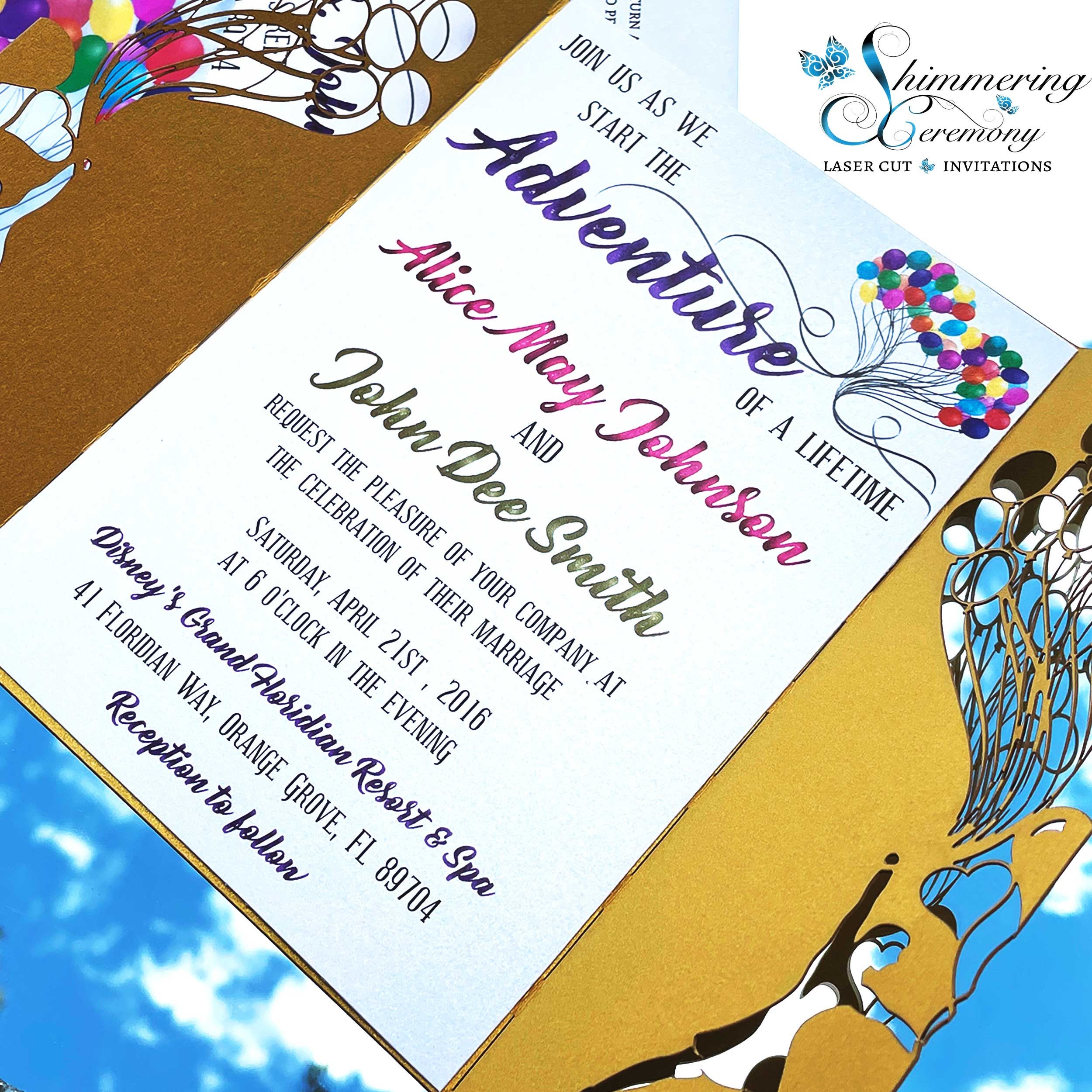 Up Inspired Wedding Invitation Balloons in the Sky Love Story Invite ...