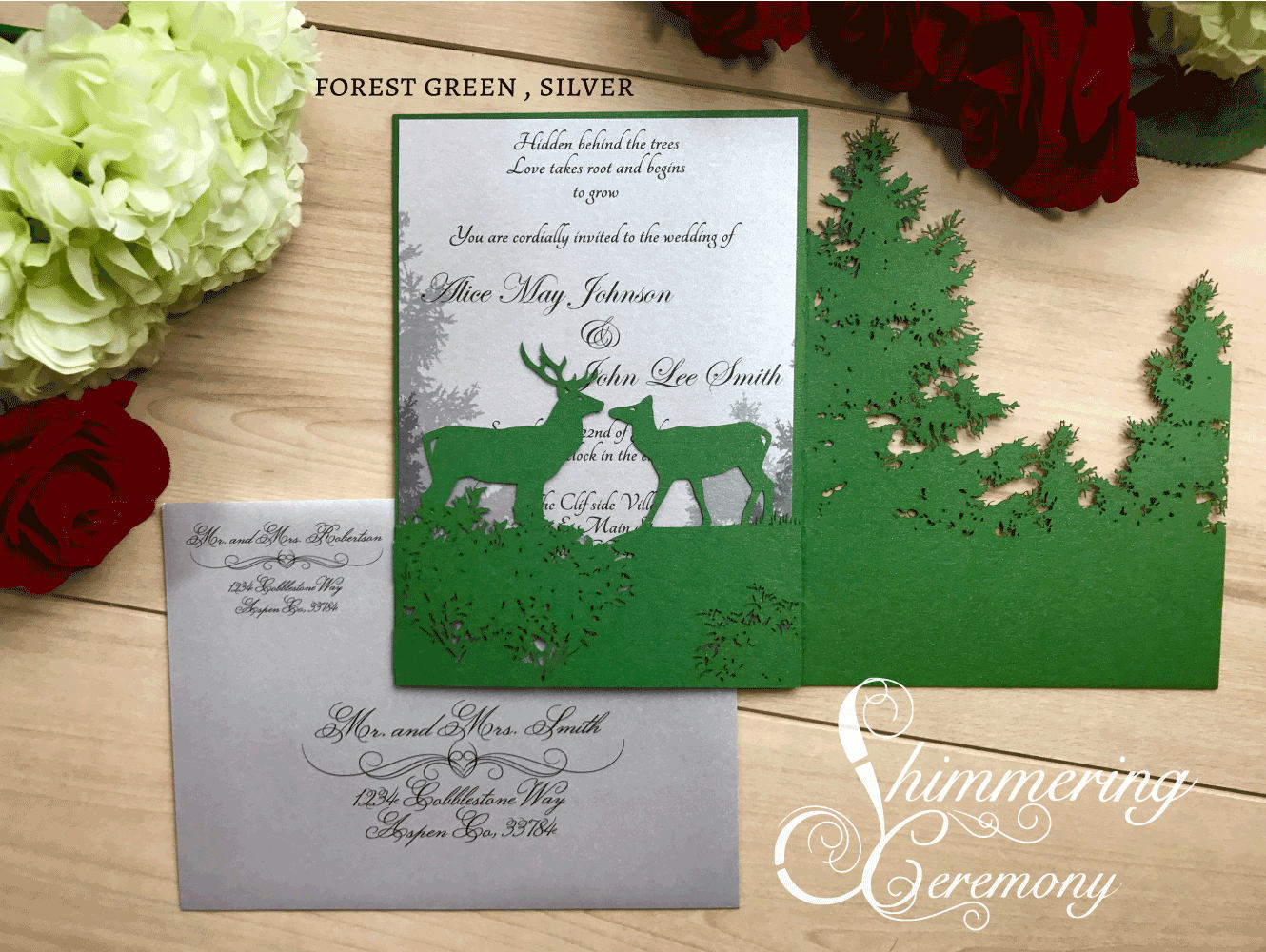 Forest Laser Cut Wedding Invitation Elk Kissing in the Trees Hidden ...