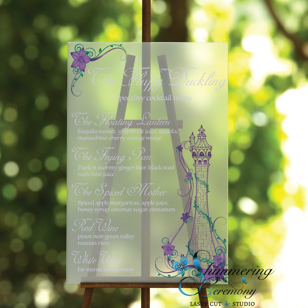 Tangled Tower Bar Menu Sign Signature Cocktails Rapunzel Disney ...