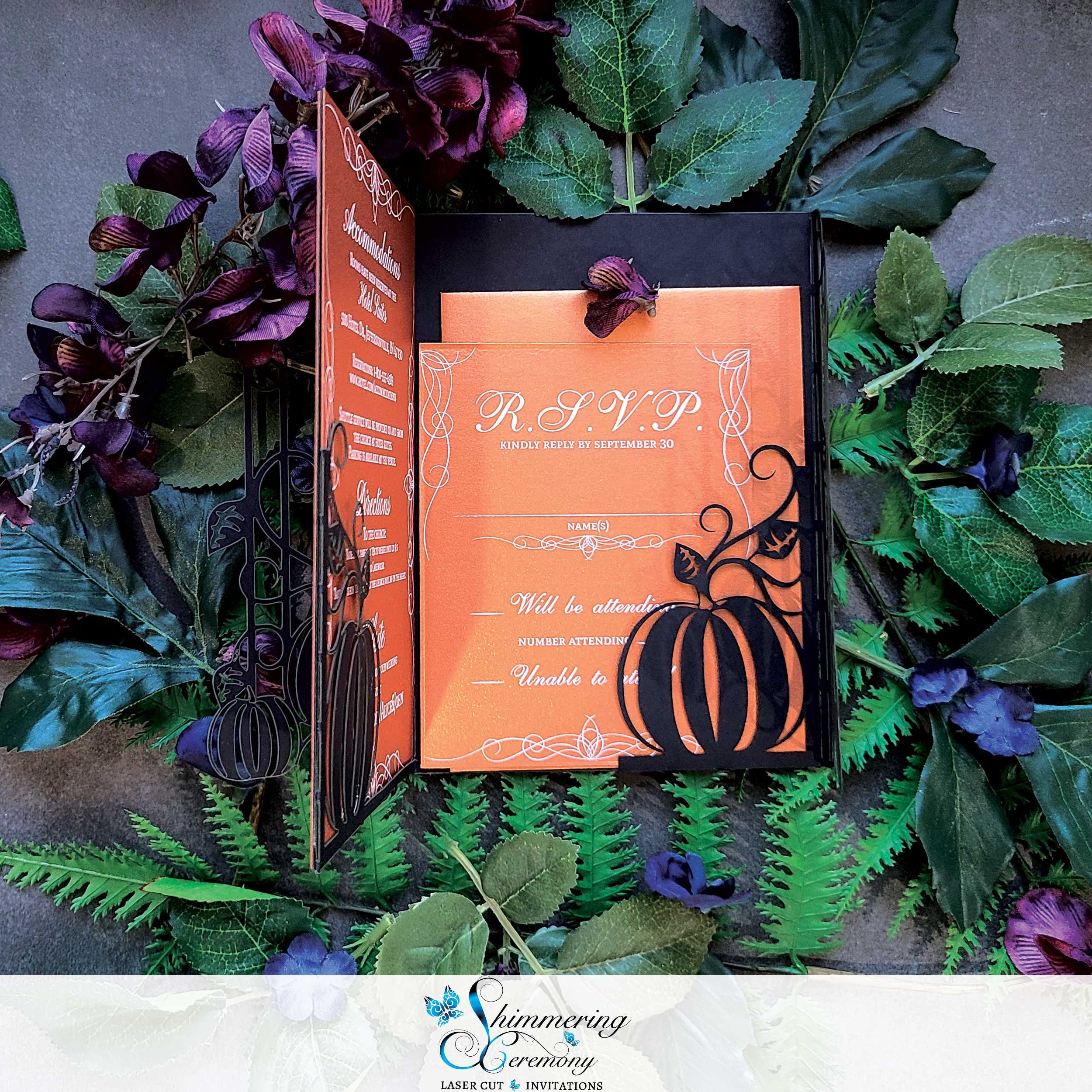 Pumpkin Gate Pocket Wedding Invitation Laser Cut Folder Fall - Etsy