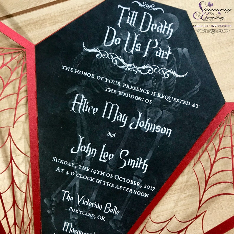 Coffin gatefold laser cut wedding invitation shaped gothic | Etsy