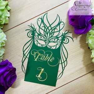 Mardi Gras Mask Table Number Laser Cut Masked Ball Decor Customizable ...