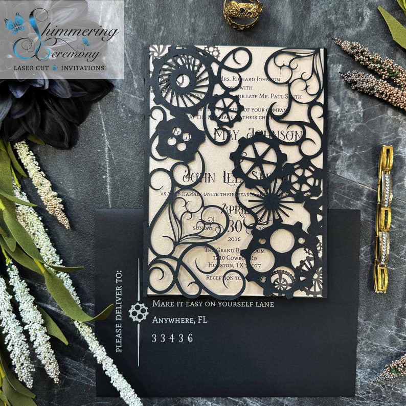 Laser Cut Steampunk Wedding Invitation Set - Etsy