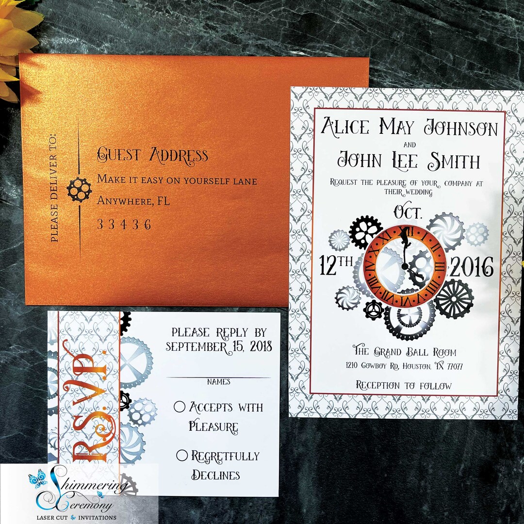 Neovictorian Steampunk Wedding Invitation Themed Party Invite Custom ...