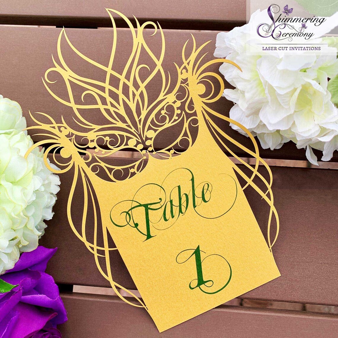 Mardi Gras Mask Table Number Laser Cut Masked Ball Decor Customizable ...