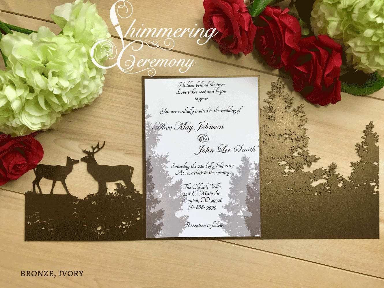 Forest Laser Cut Wedding Invitation Elk Kissing in the Trees Hidden ...