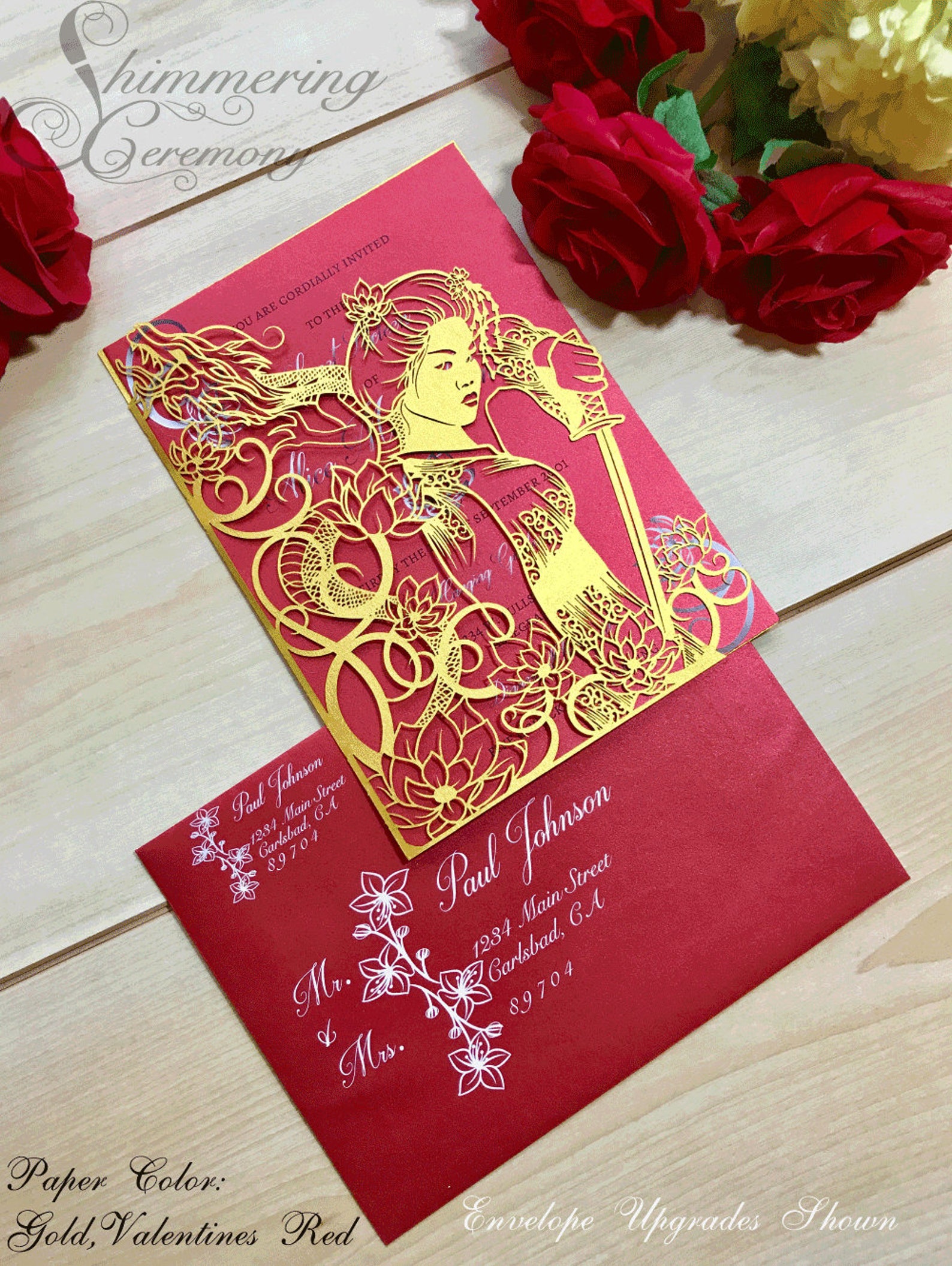 Mulan Geisha Laser Cut Wedding Invitation, Dragon Sword Design - Etsy