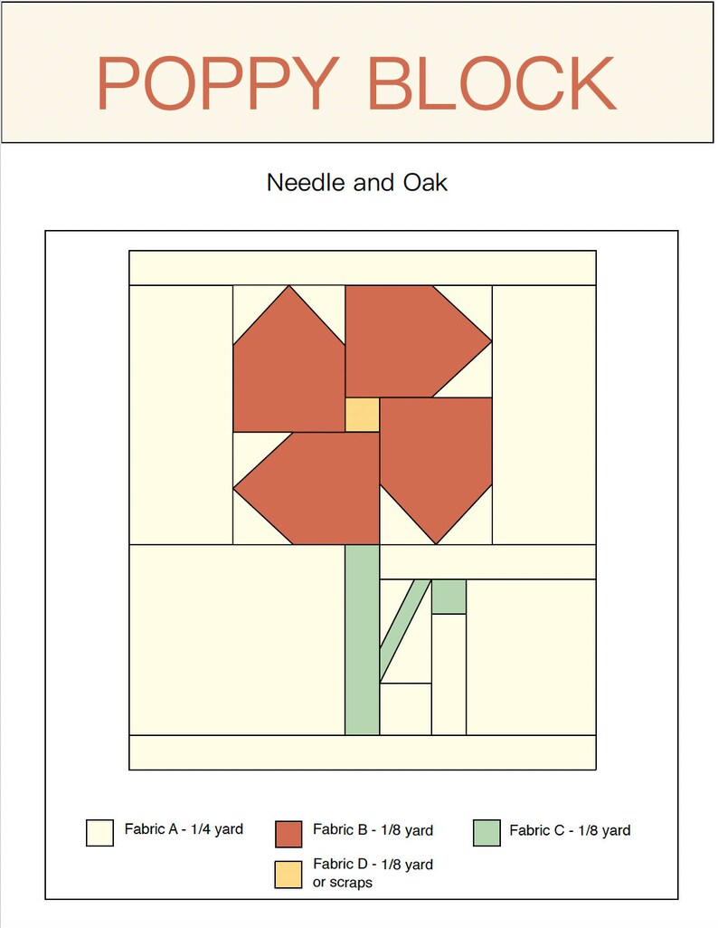 Poppy Quilt Block Guide - Digital PDF - Traditional Piecing Guide and ...