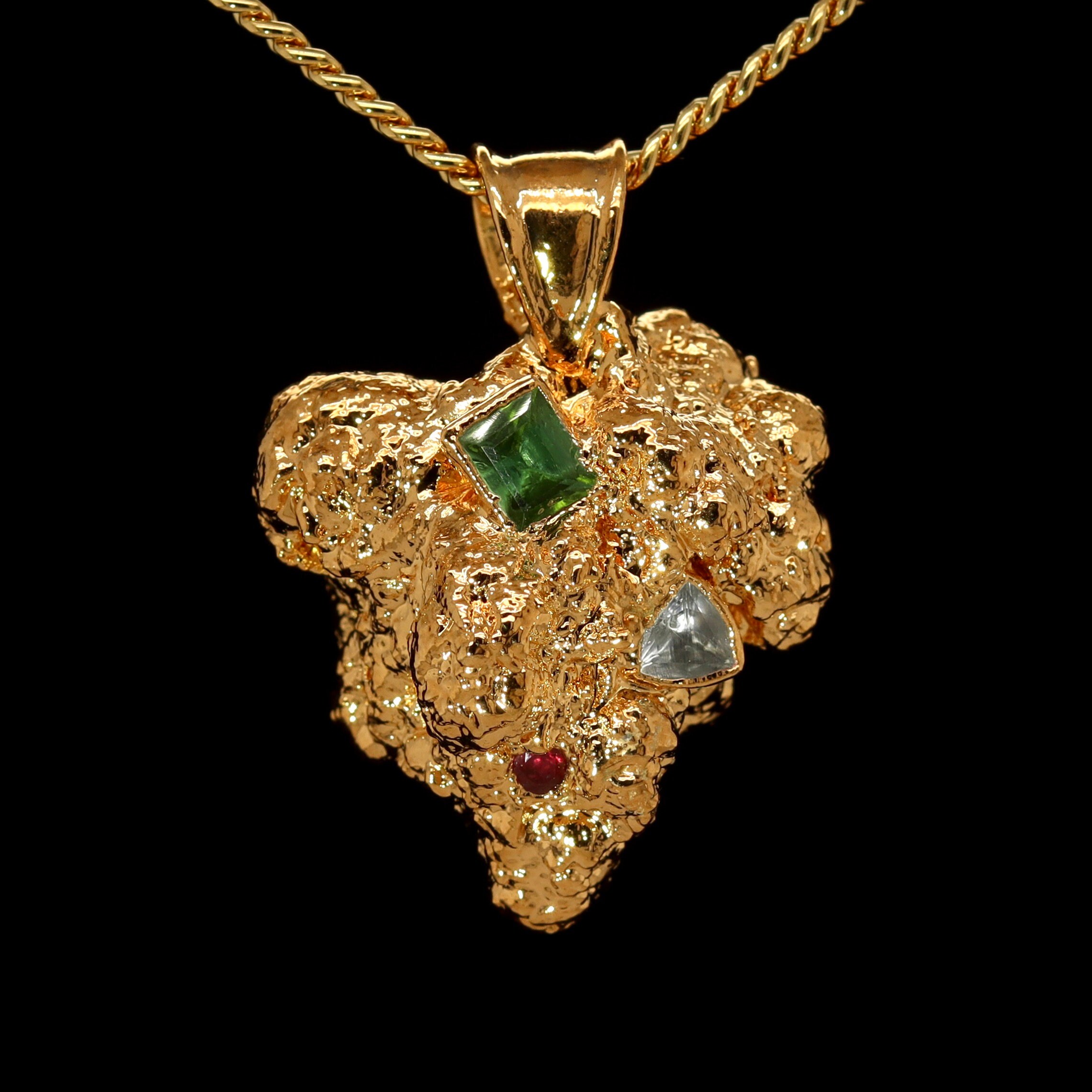 Cannabis Bud Dipped in 24k Gold Set With Tourmaline, White Sapphire and ...