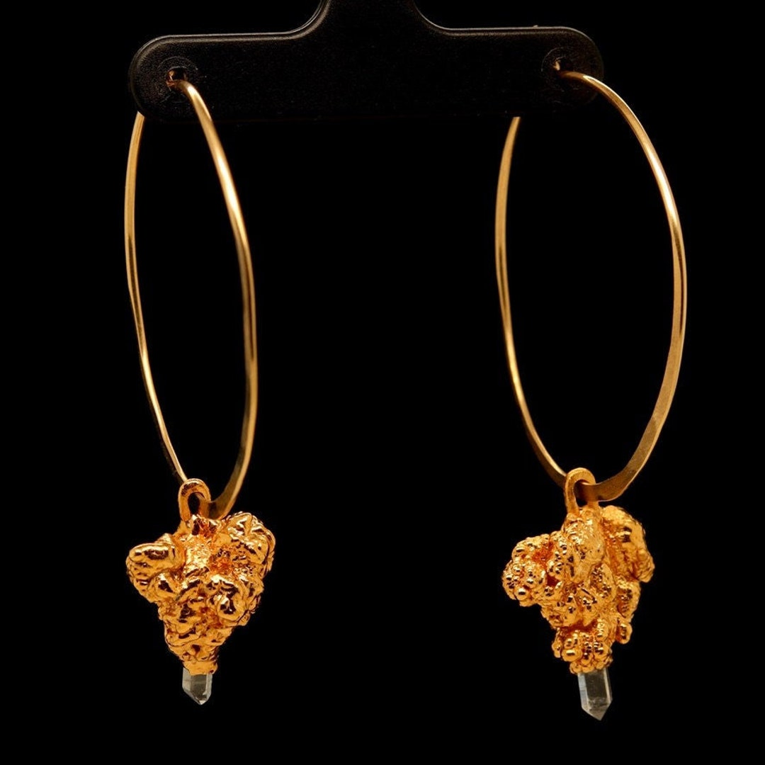 Cannabis Bud Earrings Dipped in 24k Gold With Quartz Crystal Chem ...