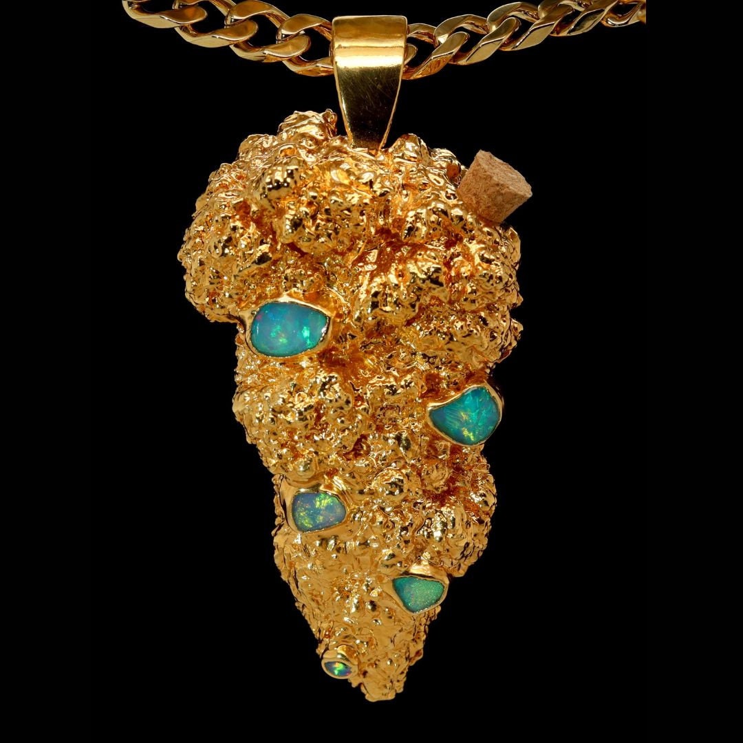 Cannabis Cola Bud Dipped in 24k Gold Set With Ethiopian Opal and Seed ...