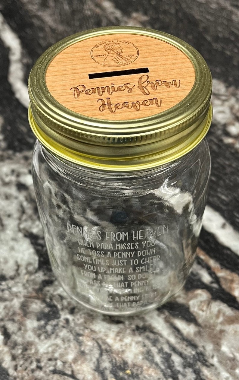 Pint Mason Jar Personalized Pennies From Heaven, Bank, Memorial Bank ...