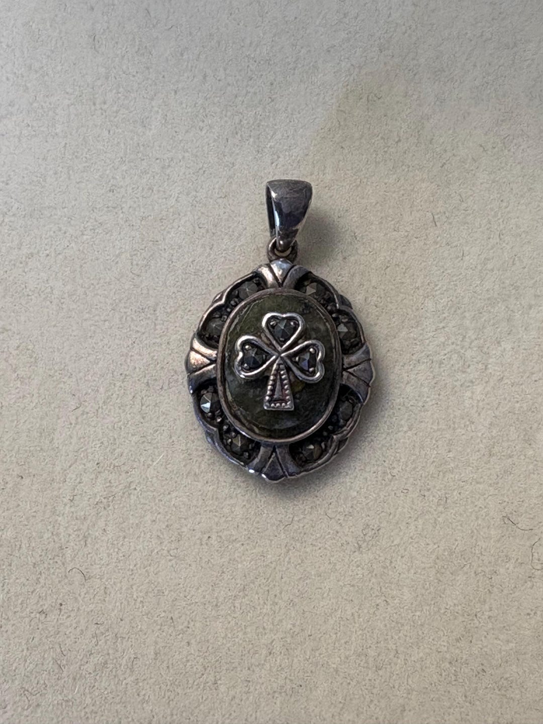 Shamrock, Marcasite, Jade Silver Pendant - Etsy Canada