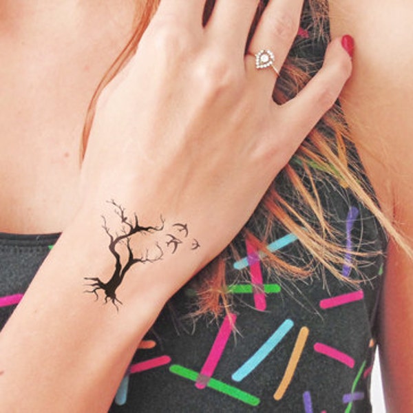 Tree Birds Tattoo - Etsy