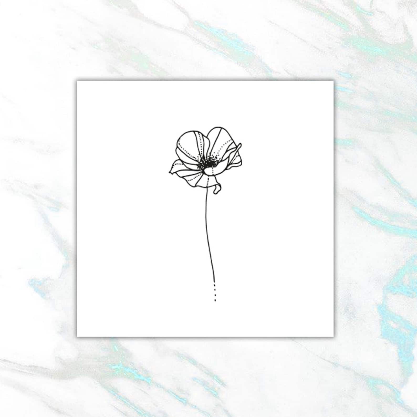 Fine Line Poppy Flower Temporary Tattoo set of 2 - Etsy Canada