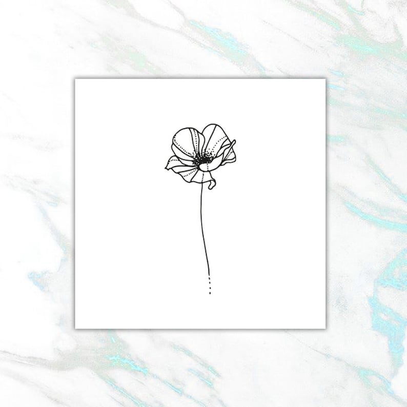 Fine Line Poppy Flower Temporary Tattoo set of 2 - Etsy
