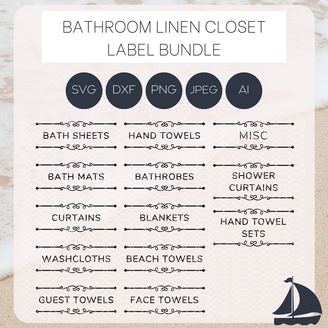Bathroom Labels SVG Bundle, Bathroom Linen Closet Labels SVG ...