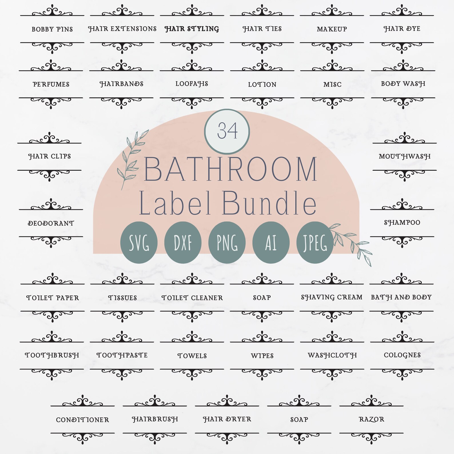 Bathroom Labels SVG Bundle, Bathroom Storage and Cleaning, Organization ...