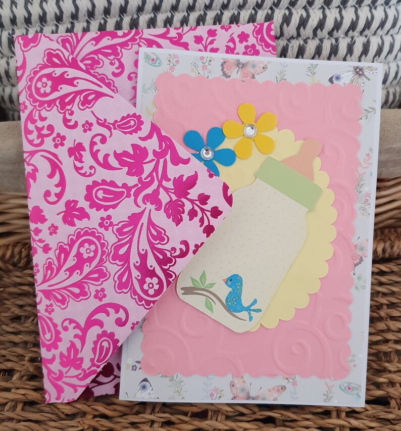 New Baby Girl Card Newborn Handmade Card Pink Envelope Baby - Etsy