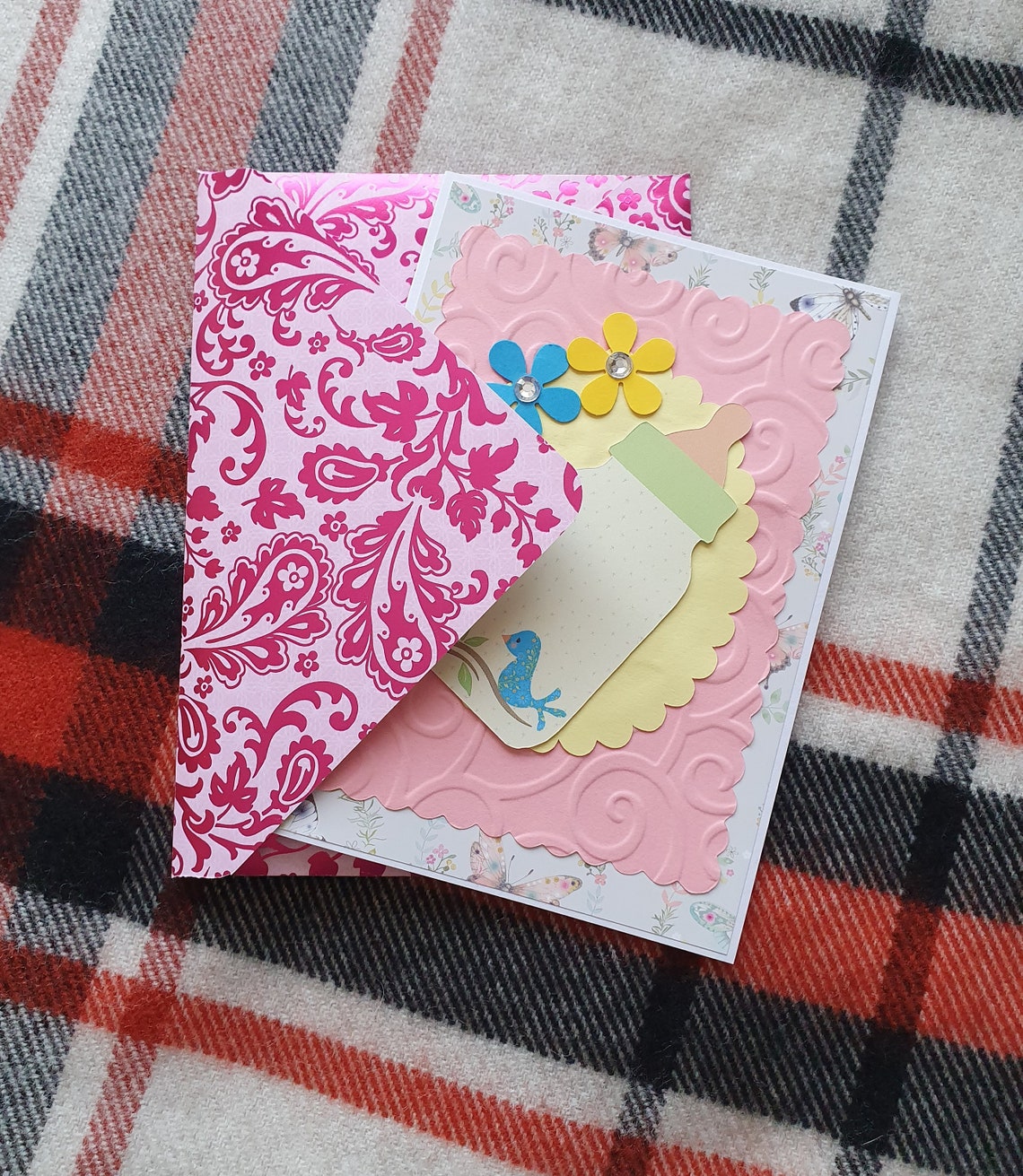 New Baby Girl Card Newborn Handmade Card Pink Envelope Baby - Etsy