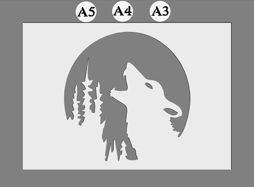 Wolf Howling Mylar Stencil in A3/A4/A5 Sheet Sizes Thicker 190 Micron ...
