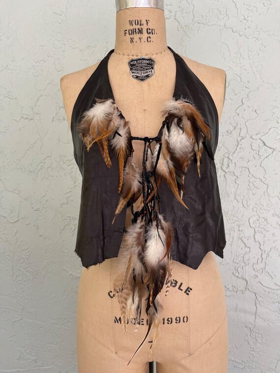 Vintage Halter Top 70s Black Leather Fringe Boho Hippie Hippie - Etsy