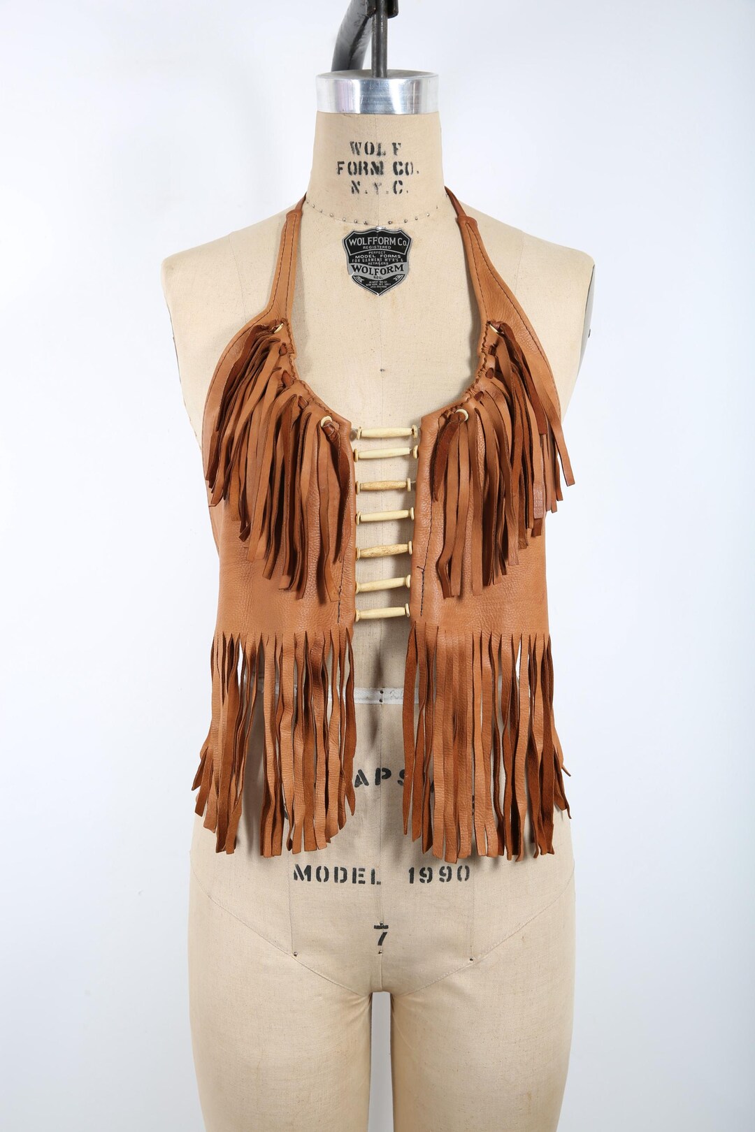 Vintage Brown Artisan Leather Halter Top With Fringe Boho Hippie Hippie ...