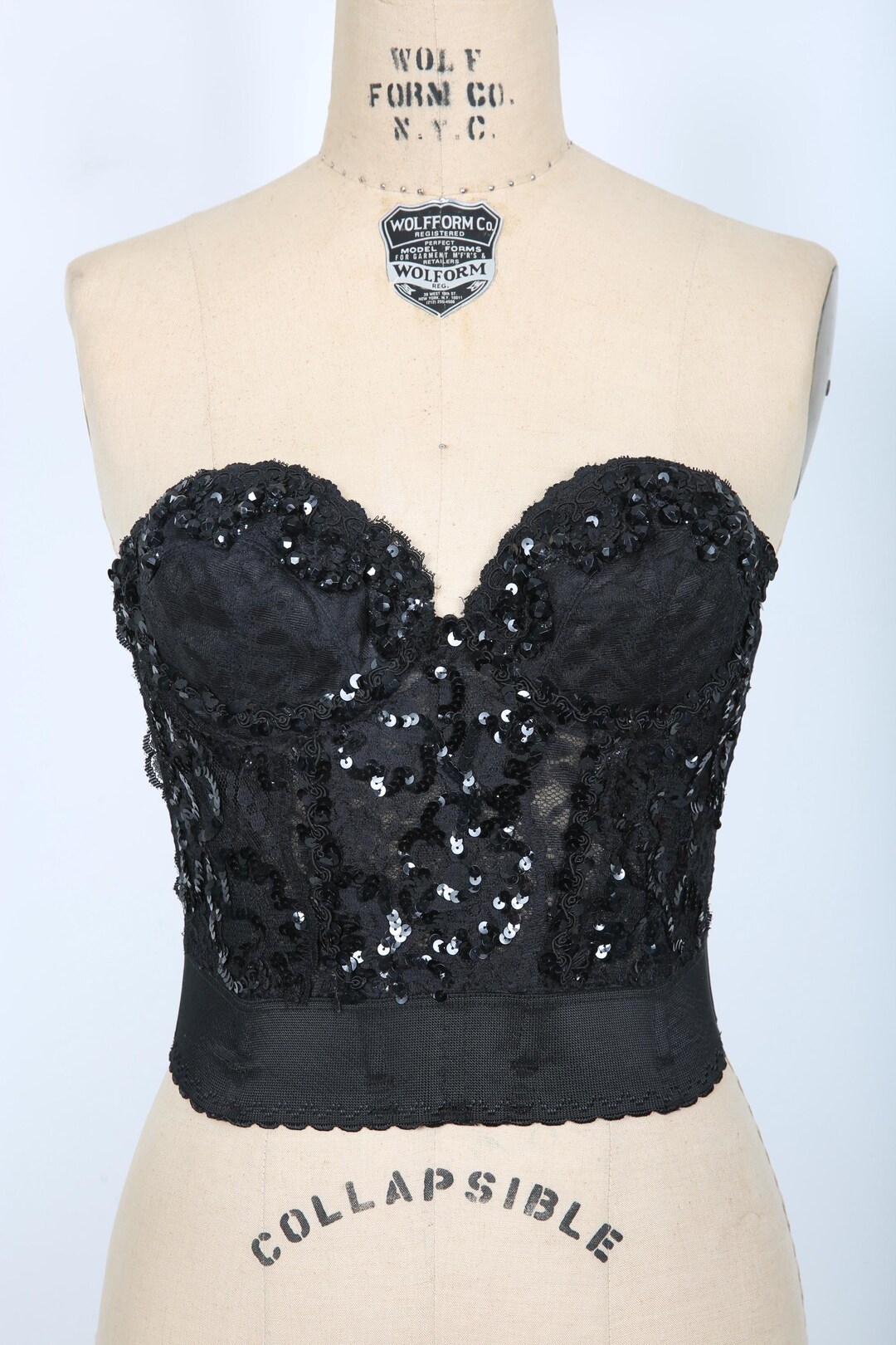 Vintage Black Floral Lace & Sequin Bustier Bra Top Streetwear Rave ...