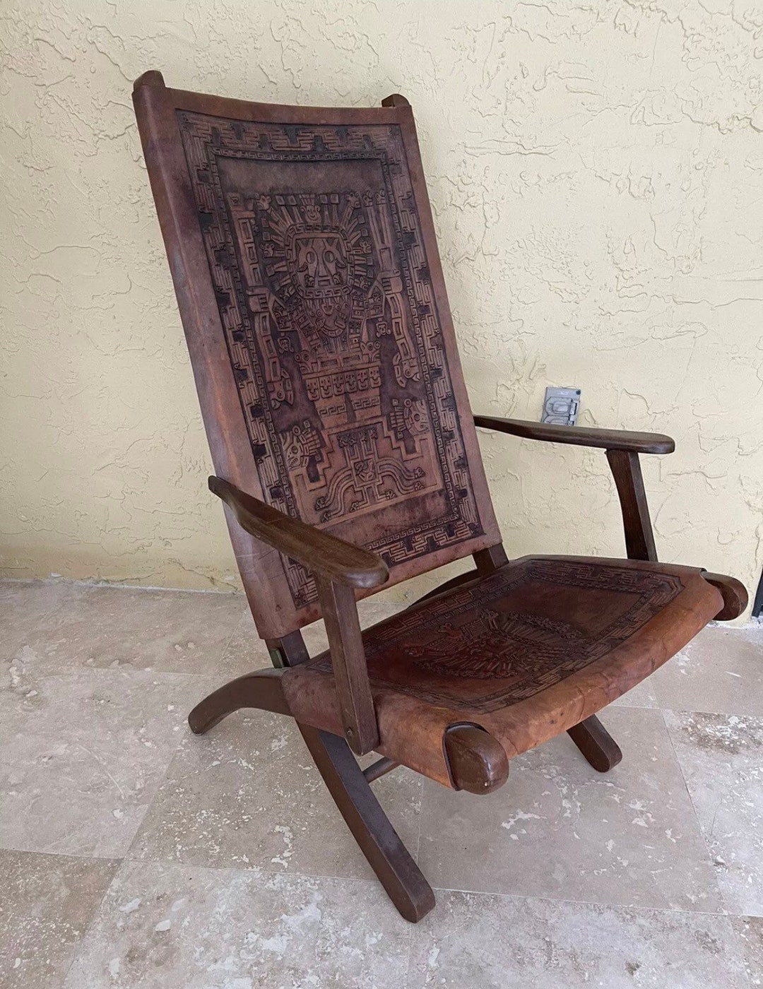 Vintage Chair Peruvian Chair Leather Hand Tooled Folding Aztec Antique ...