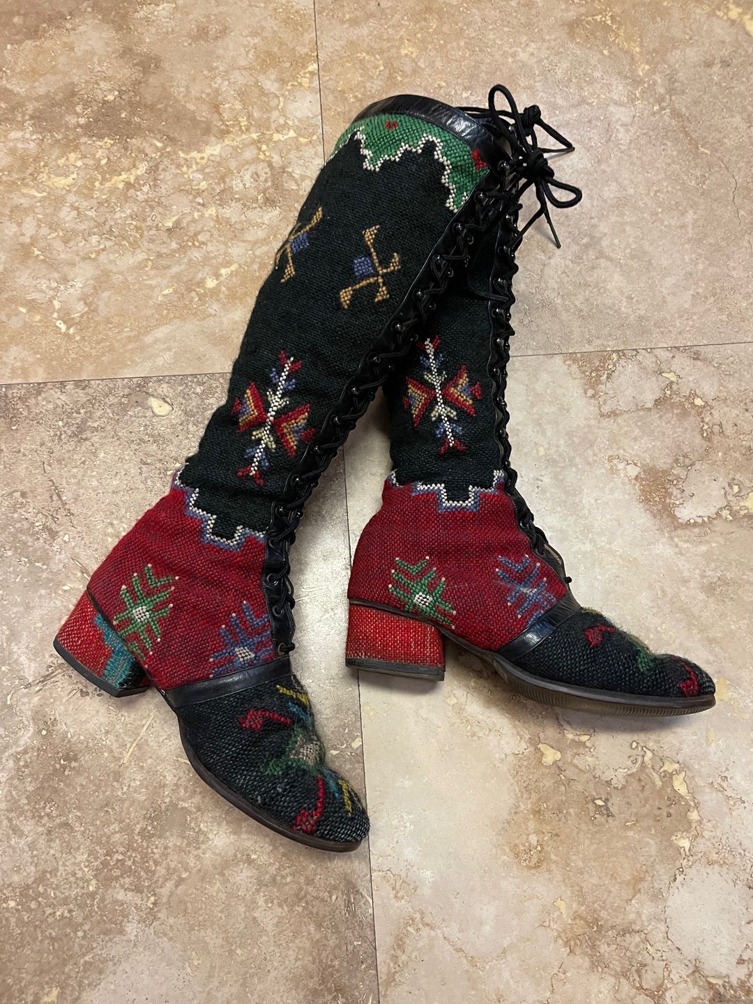 Jerry Edouard Boots Penny Lane Boots Vintag 60s Gogo Boots Tapestry ...