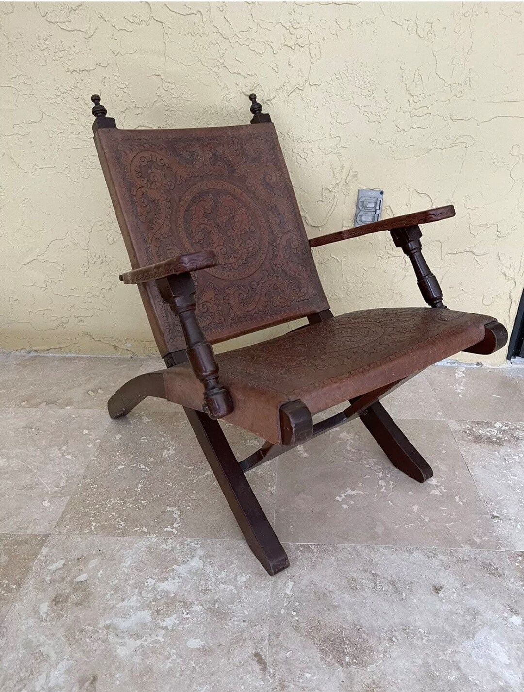 Vintage Chair Peruvian Chair Leather Hand Tooled Folding Aztec Antique ...