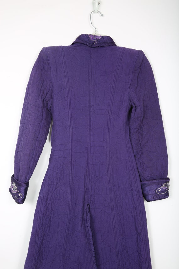70s Vintage Purple Quilted Jacket Duster Coat Overcoa… - Gem