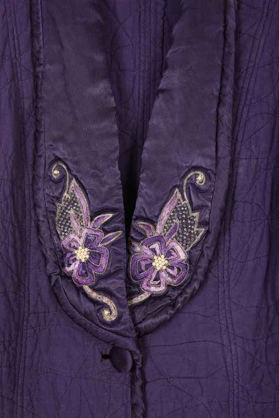 70s Vintage Purple Quilted Jacket Duster Coat Overcoa… - Gem